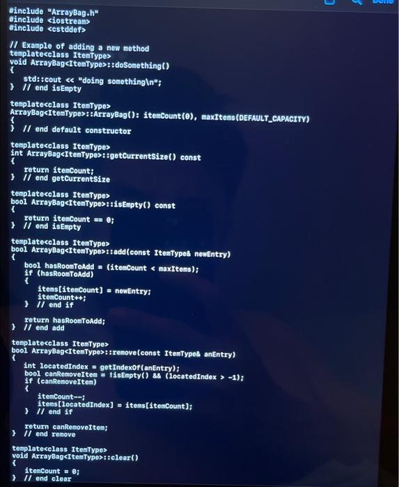 Solved You will use the array bag code that we reviewed in | Chegg.com