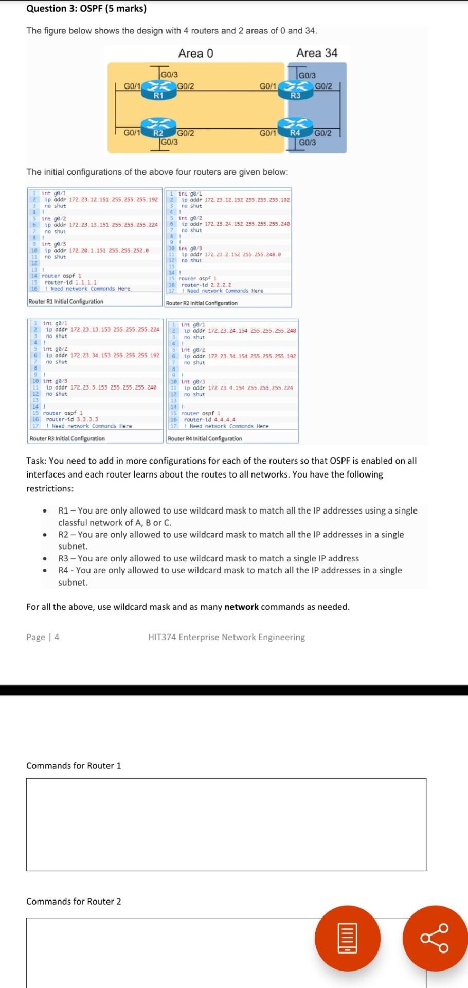 Solved Question 3: OSPF (5 marks) The figure below shows the | Chegg.com