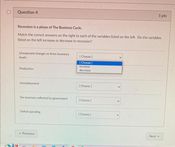Solved Recession is a phase of The Business Cycle. Match the | Chegg.com