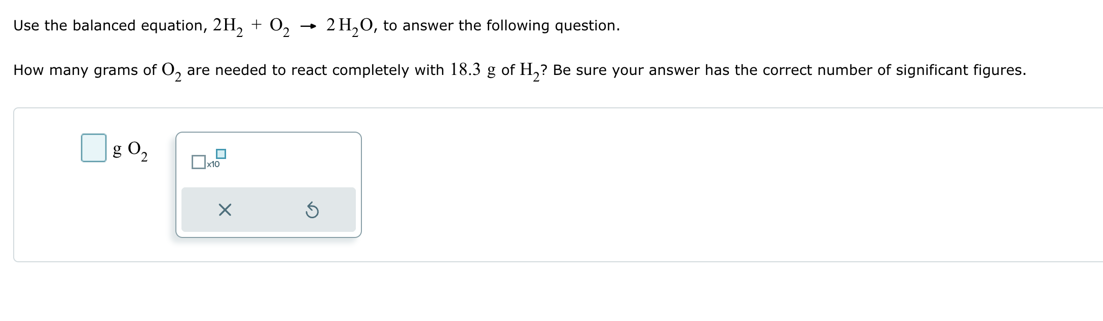 Solved Use the balanced equation, 2H2+O2→2H2O, ﻿to answer | Chegg.com
