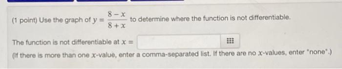 Solved (1 point) Use the graph of y=8+x8−x to determine | Chegg.com