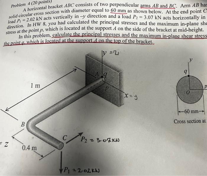 Solved Problem 4 (20 points) A horizontal bracket ABC | Chegg.com
