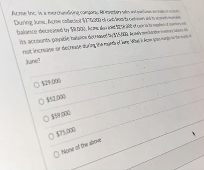 Solved Acme Inc. is a merchandising company. All inventory | Chegg.com