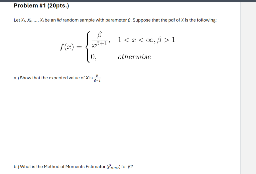 Solved Problem #1 (20pts.)Let x1,x2,dots,xn ﻿be an iid | Chegg.com