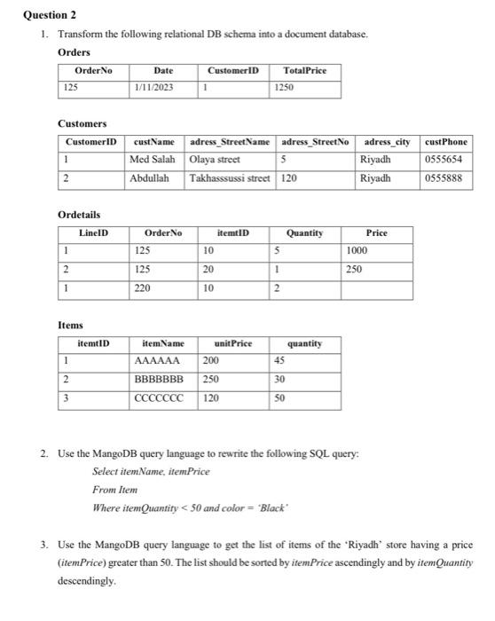 Solved 1. Transform the following relational DB schema into | Chegg.com