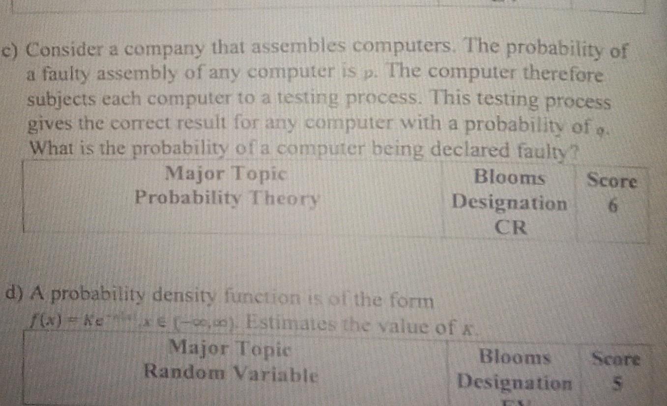 Solved C) Consider a company that assembles computers. The | Chegg.com