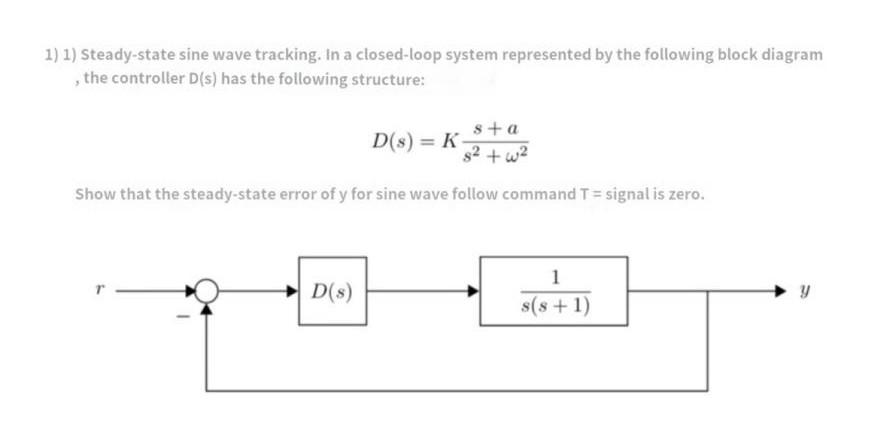 Solved 1) 1) Steady-state sine wave tracking. In a | Chegg.com