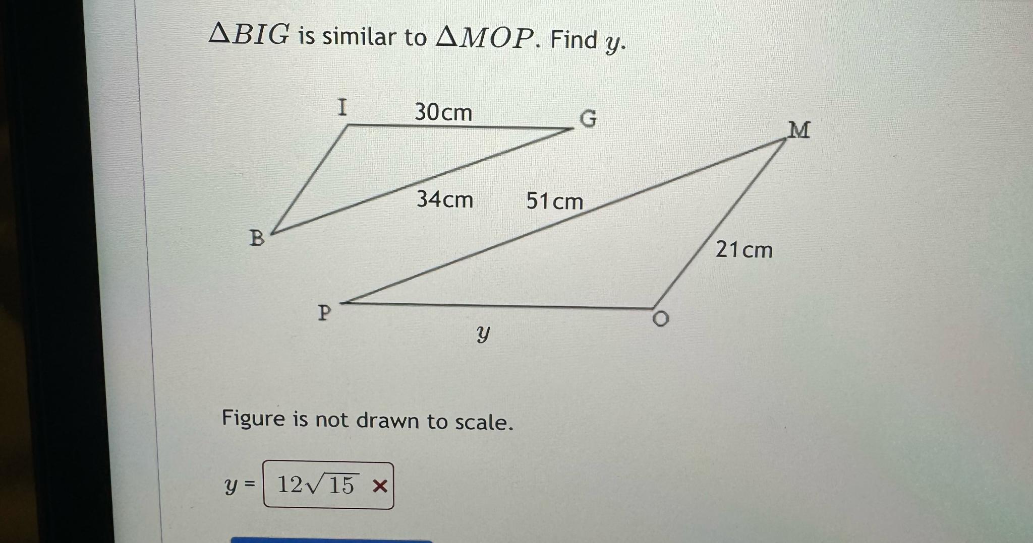Solved ????BIG ﻿is similar to ????MOP. ﻿Find y.Figure is not | Chegg.com