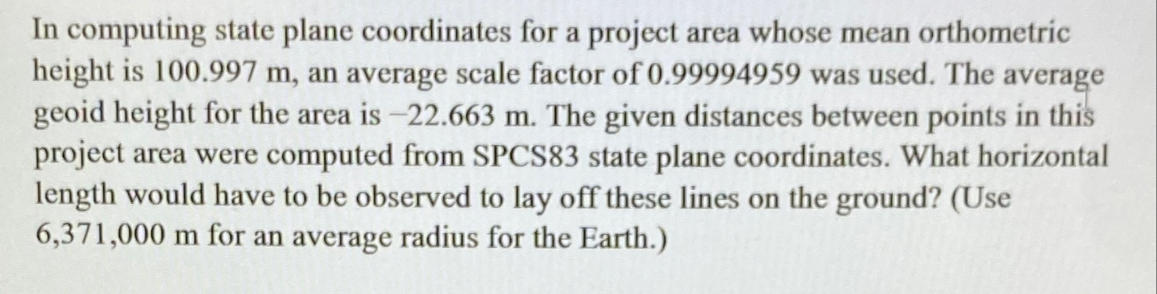 In computing state plane coordinates for a project | Chegg.com