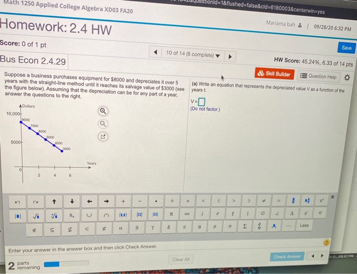 Solved Math 1250 Applied College Algebra XD03 FA20 | Chegg.com