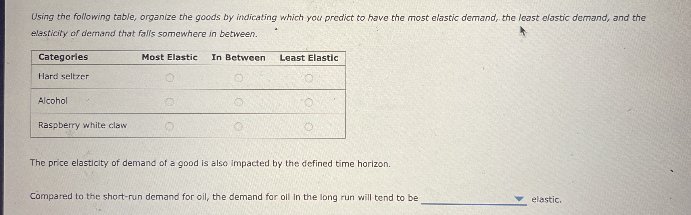 Solved Using the following table, organize the goods by | Chegg.com