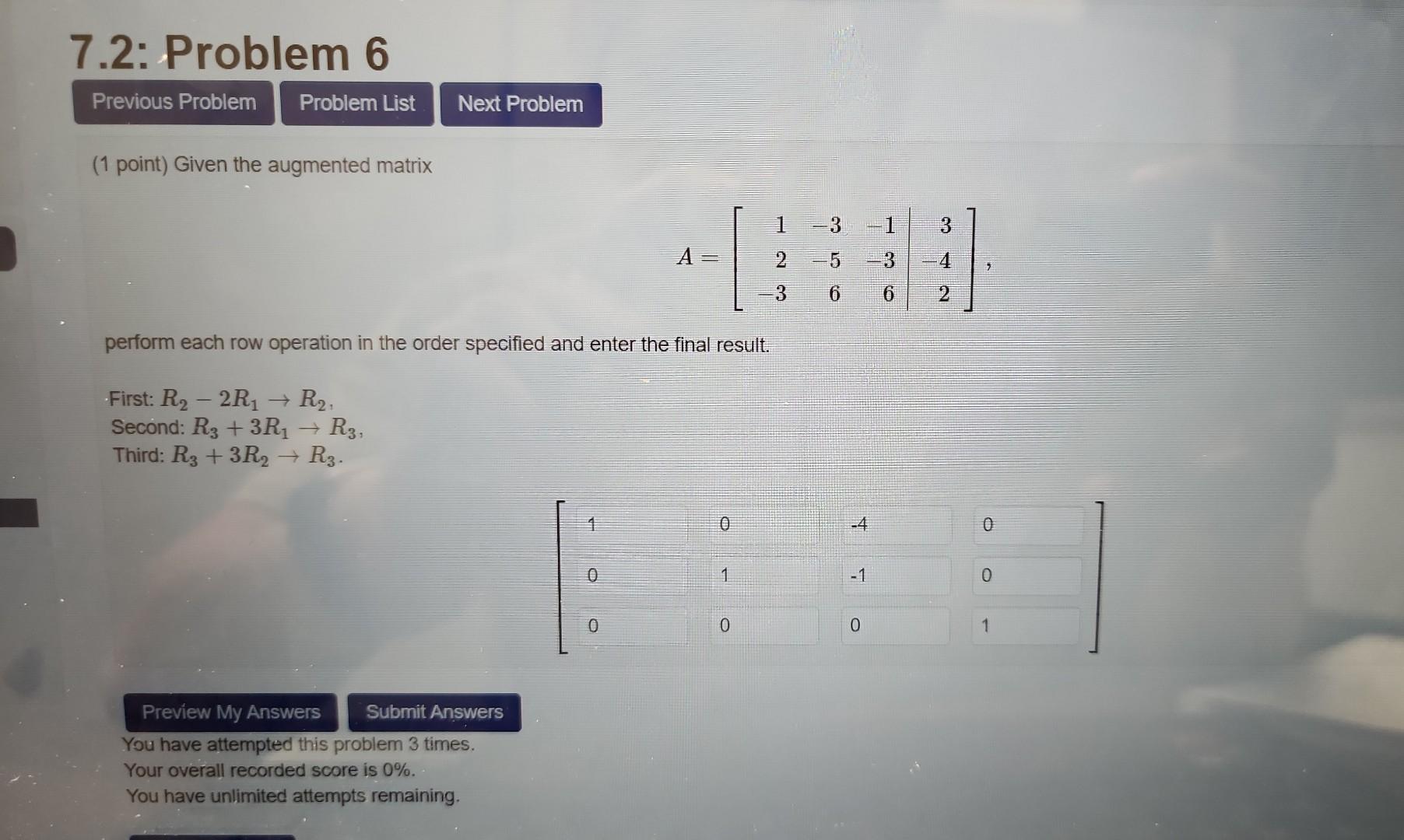 Solved Given the augmented matrix [1 -3 -1 l 3] A= | Chegg.com