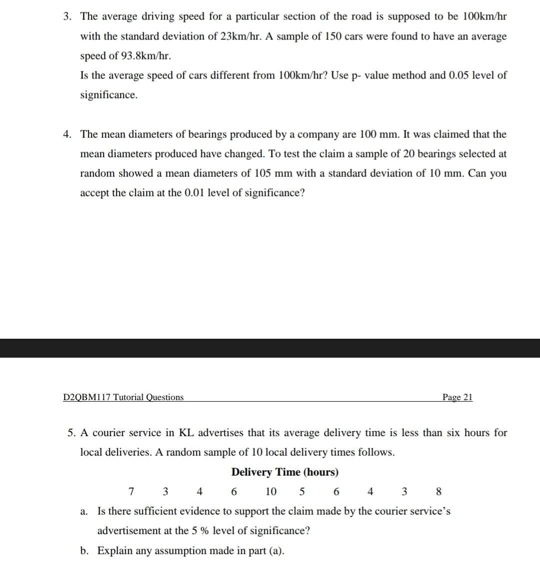 Solved 3. The average driving speed for a particular section | Chegg.com