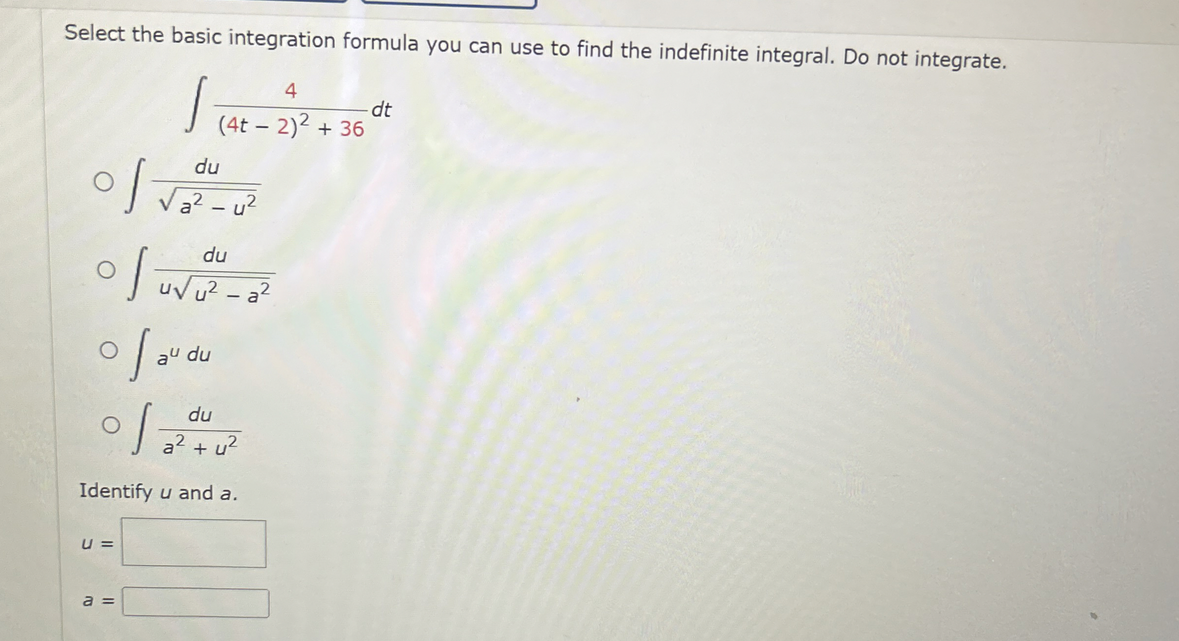 Solved Select the basic integration formula you can use to | Chegg.com
