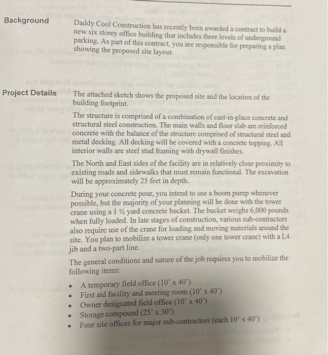 Solved Background Project Details Daddy Cool Construction | Chegg.com