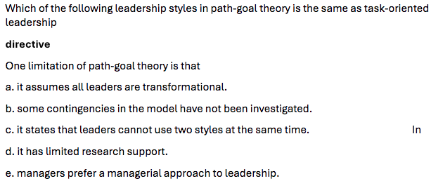 Solved Which of the following leadership styles in path-goal | Chegg.com