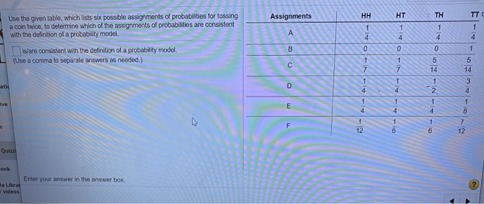 Solved Assignments HH TH TTE А Use the given table, which | Chegg.com