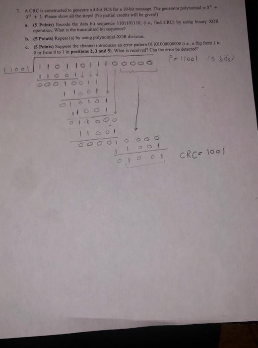 Solved 7. ACRC is constructed to generate a 4-bit FCS for a | Chegg.com