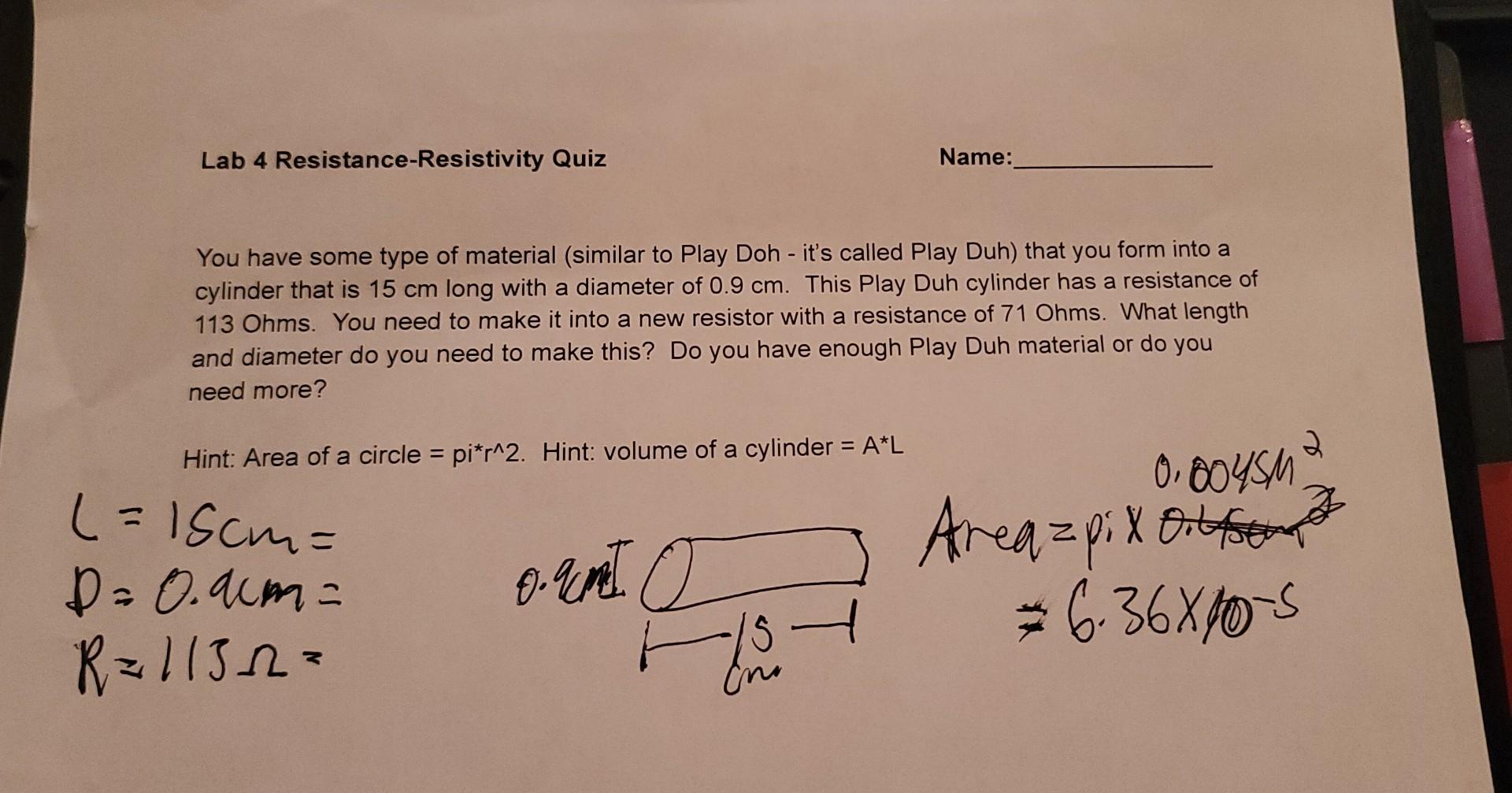 Solved You have some type of material (similar to Play Doh - | Chegg.com