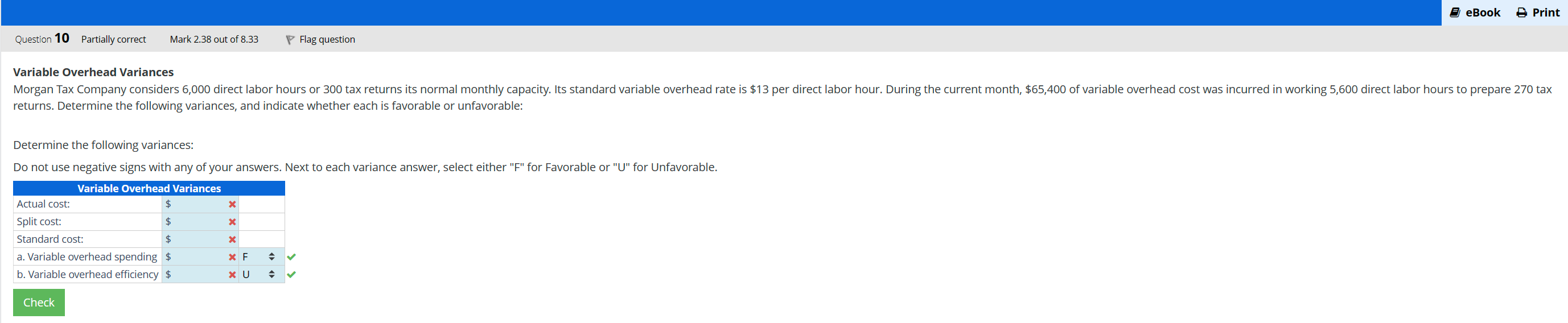 Solved Variable Overhead VariancesMorgan Tax Company | Chegg.com