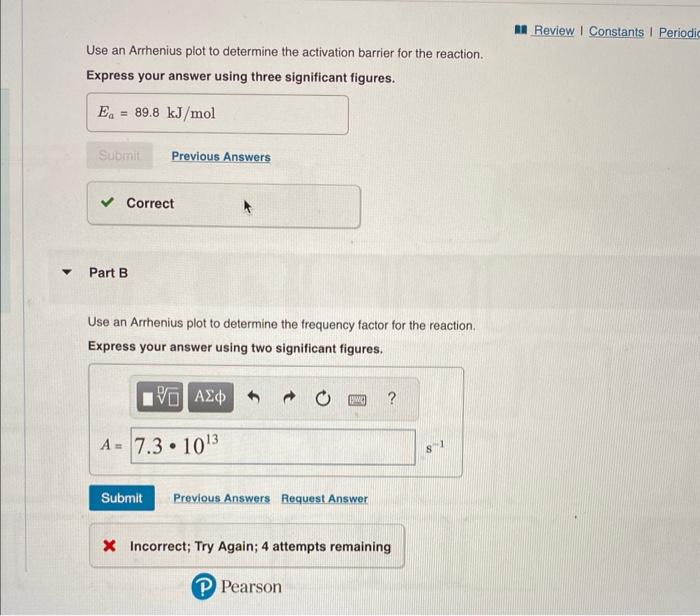 Solved Use an Arrhenius plot to de Express your answer usir | Chegg.com