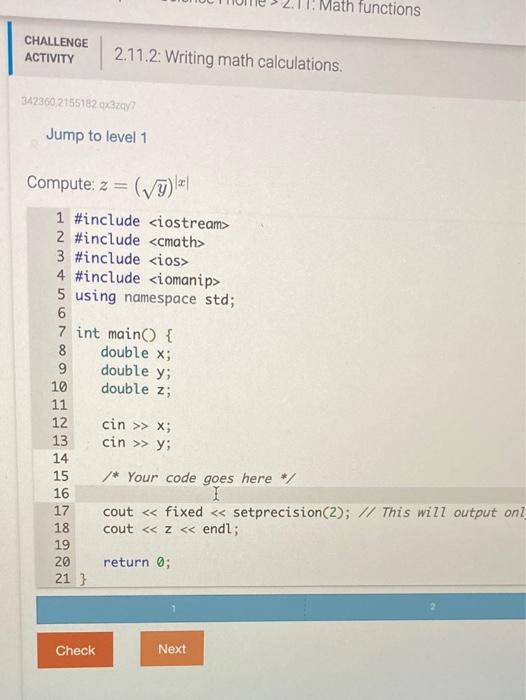 Solved 1 Math functions CHALLENGE ACTIVITY 2.11.2: Writing | Chegg.com