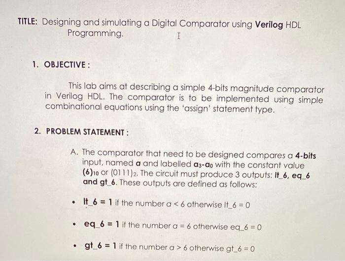 Solved Programmable Device ELE- 4613 Comparator Design and | Chegg.com