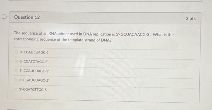 Solved The sequence of an RNA primer used in DNA replication | Chegg.com