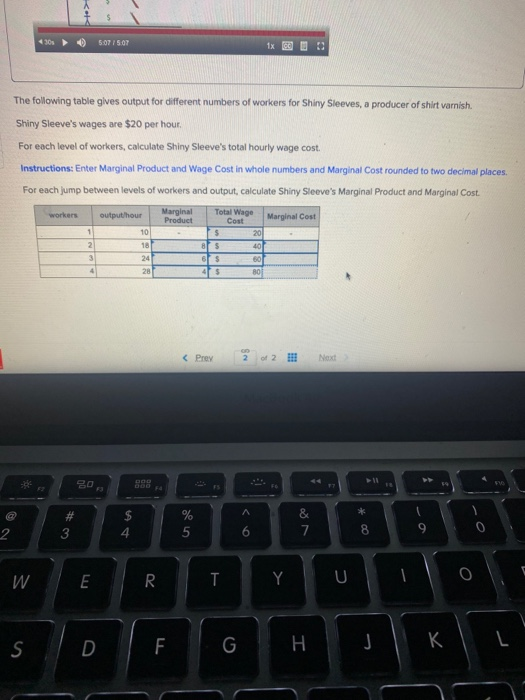 Solved 30 5:07 / 507 The following table gives output for | Chegg.com