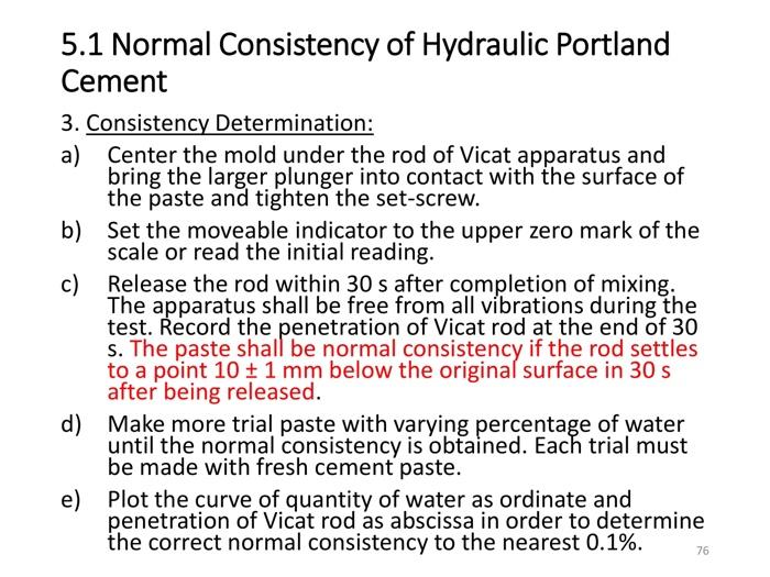 Solved 5.1 Normal Consistency of Hydraulic Portland Ceme | Chegg.com