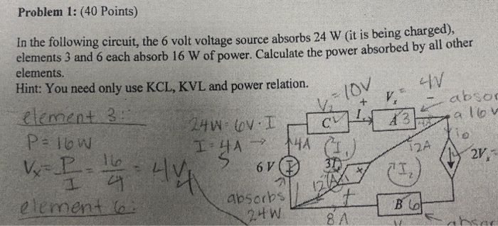 Solved Problem 1: (40 Points) -V In the following circuit, | Chegg.com
