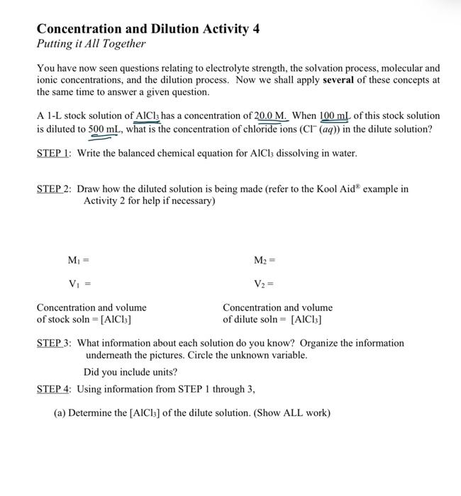 Solved Concentration and Dilution Activity 4 Putting it All | Chegg.com