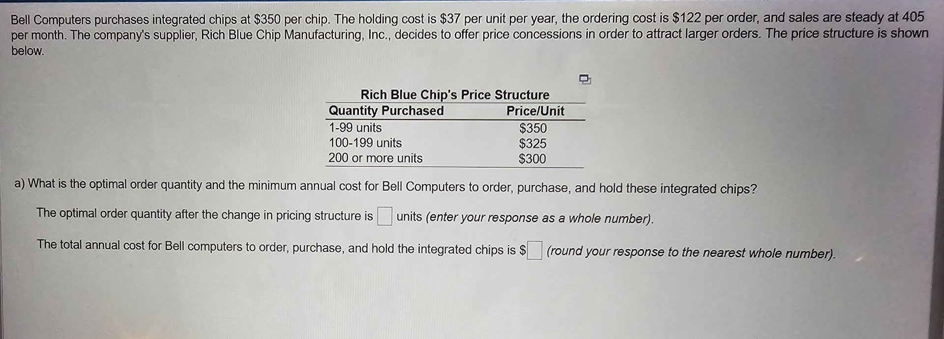 Solved Bell Computers purchases integrated chips at $350 | Chegg.com