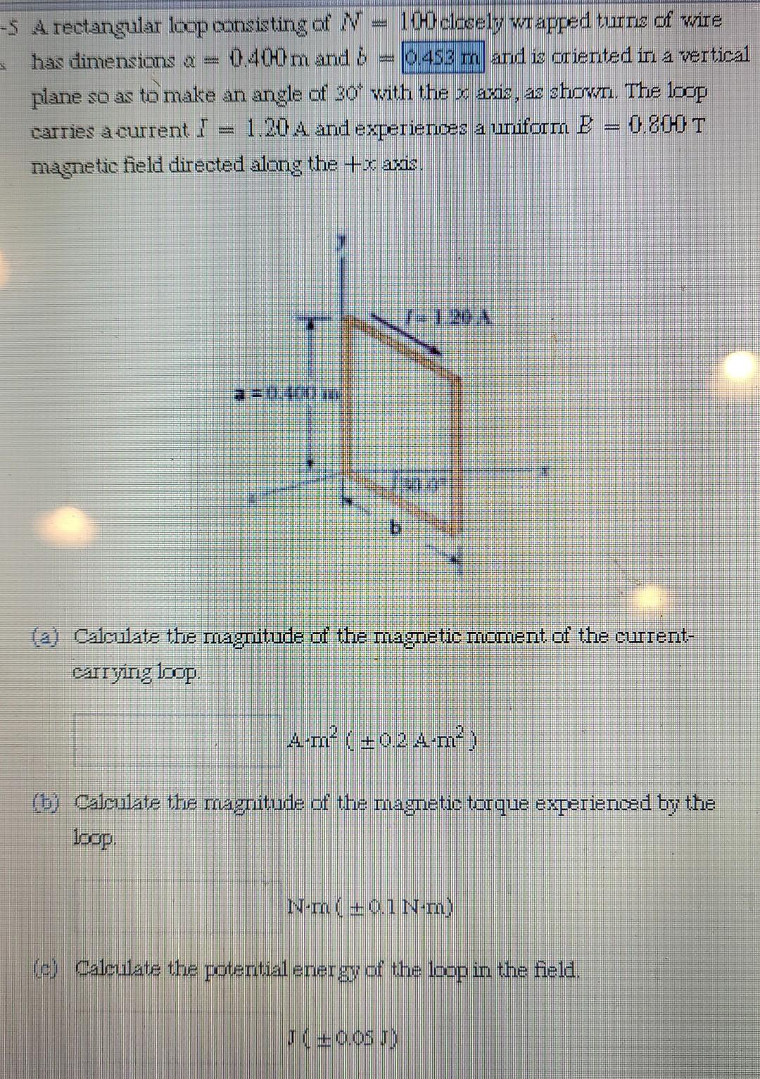 Solved w -5 A rectangular loop consisting of N 100 closely | Chegg.com