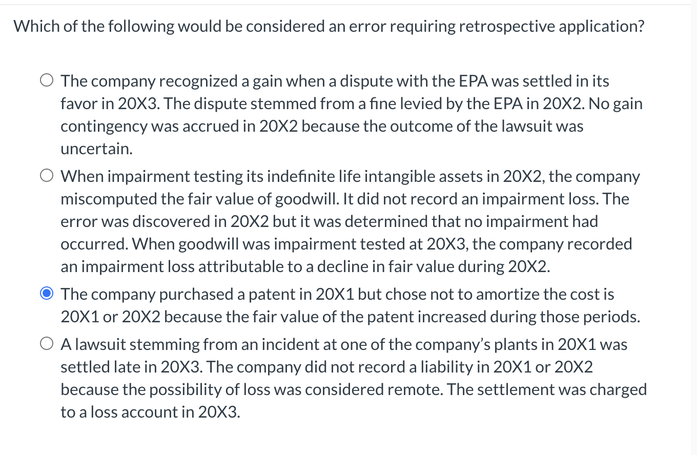 Solved Which of the following would be considered an error | Chegg.com