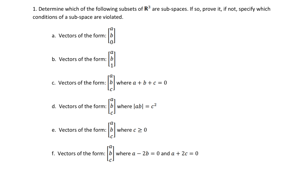 Determine which of the following subsets of R3 ﻿are | Chegg.com