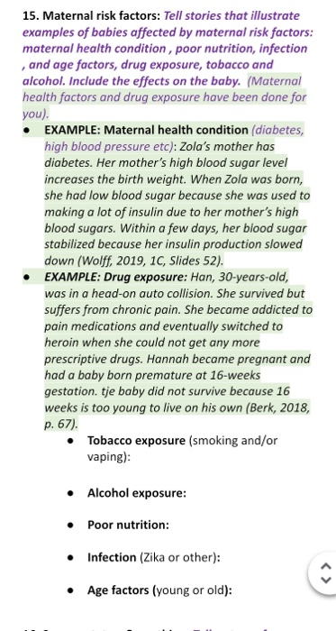 Solved 15. Maternal risk factors: Tell stories that | Chegg.com