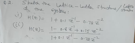 Solved Q.2. ﻿Skatch the Lattice-Ladder structure/staticte of | Chegg.com