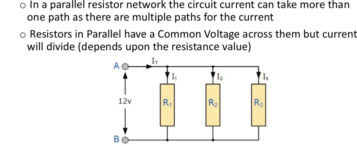 Solved o In a parallel resistor network the circuit current | Chegg.com