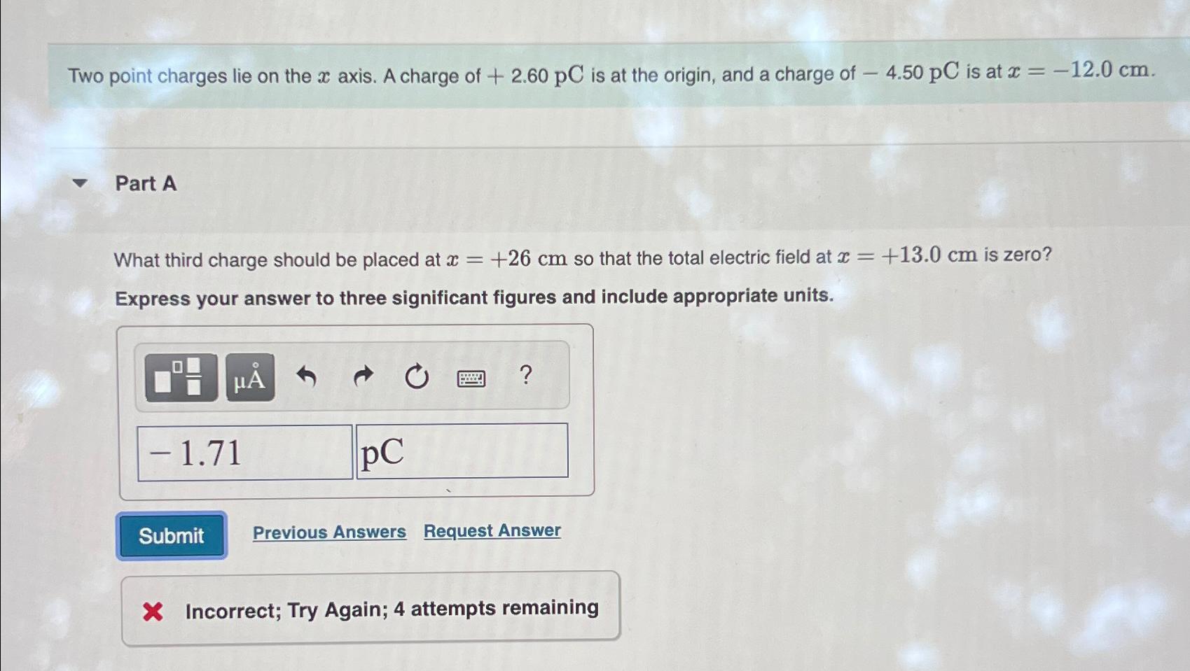 Solved Two point charges lie on the x ﻿axis. A charge of | Chegg.com