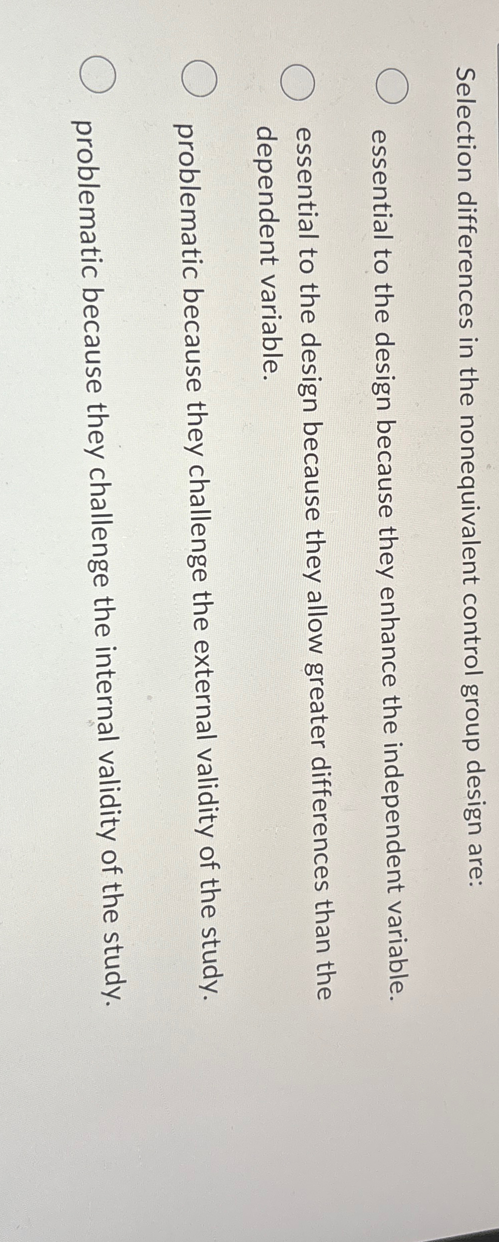 Solved Selection differences in the nonequivalent control | Chegg.com