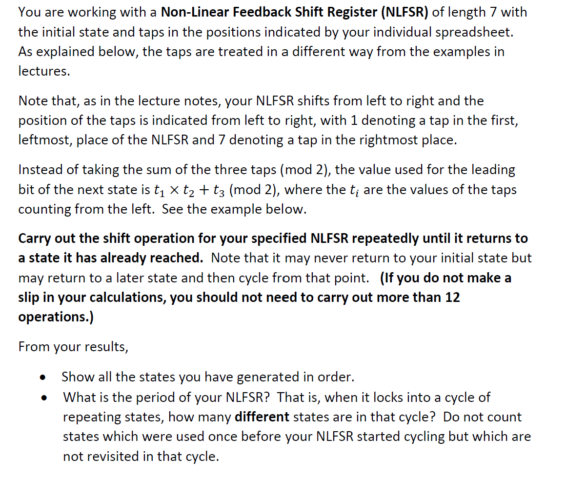 You are working with a Non-Linear Feedback Shift | Chegg.com
