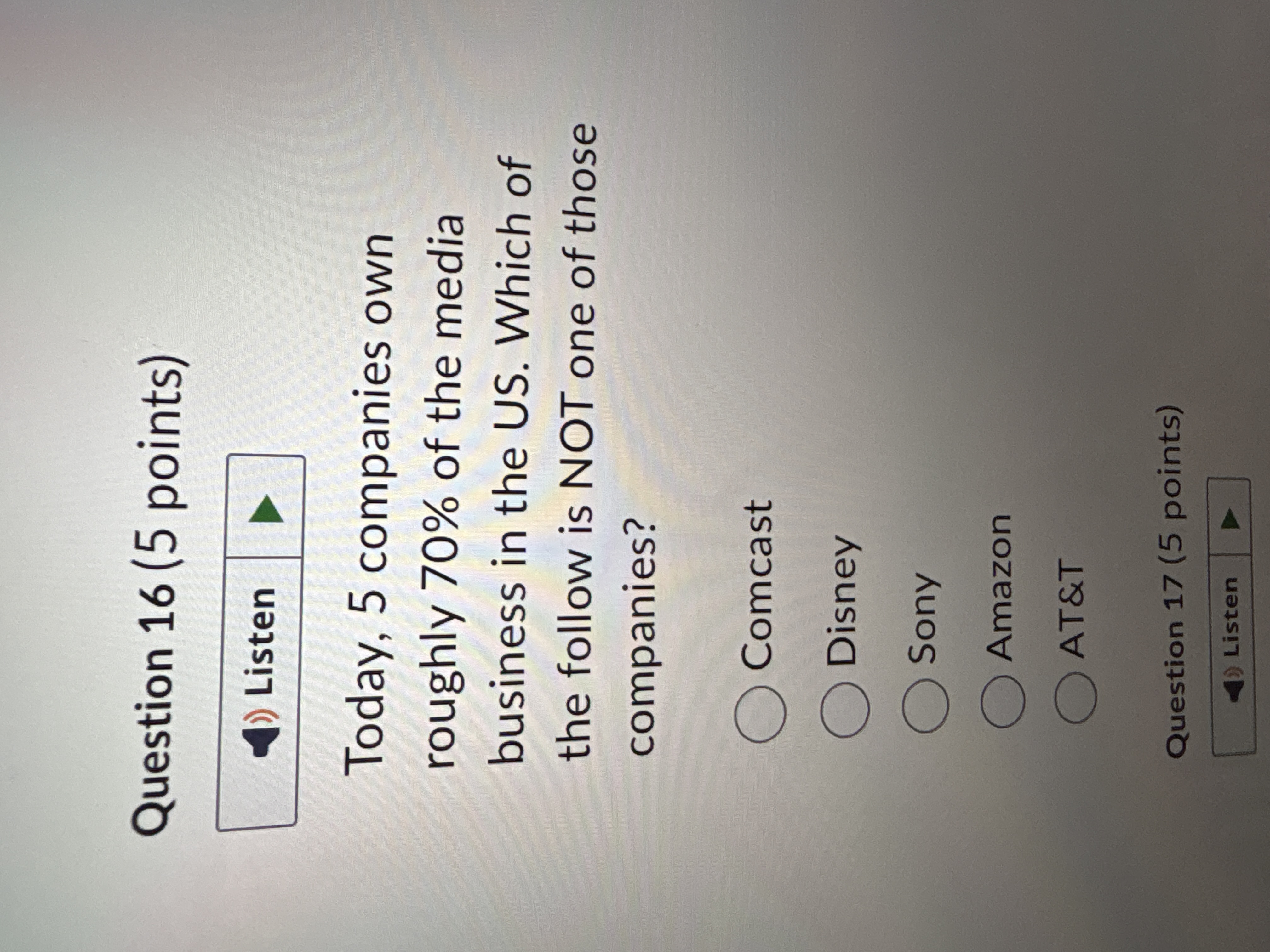 Solved Question 16 (5 ﻿points)Today, 5 ﻿companies own | Chegg.com