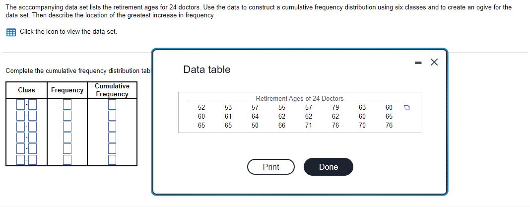 Solved The acccompanying data set lists the retirement ages | Chegg.com