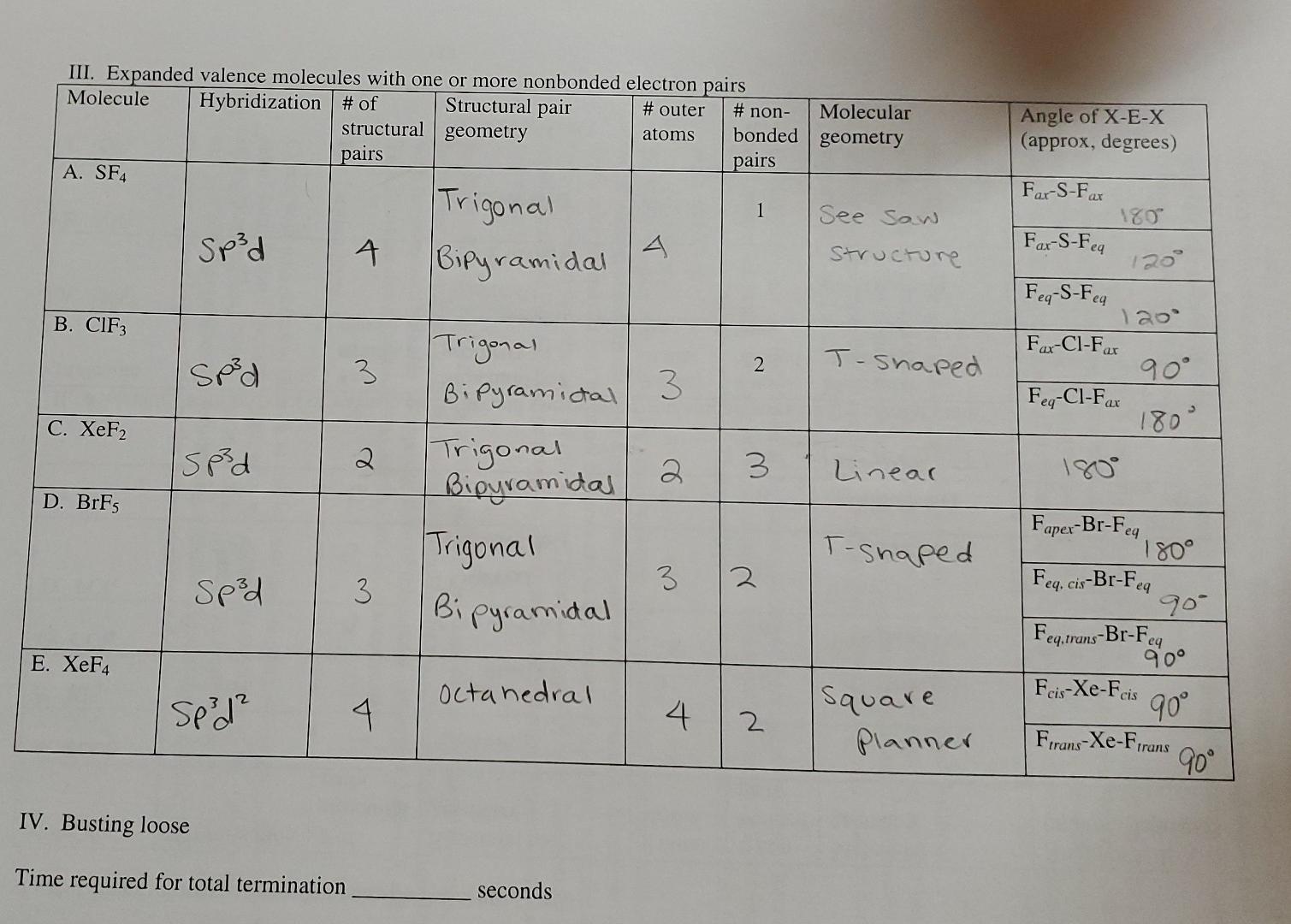 Solved III. Expanded valence molecules with one or more | Chegg.com