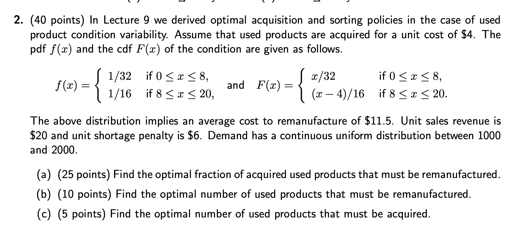 Solved (40 ﻿points) ﻿In Lecture 9 ﻿we derived optimal | Chegg.com