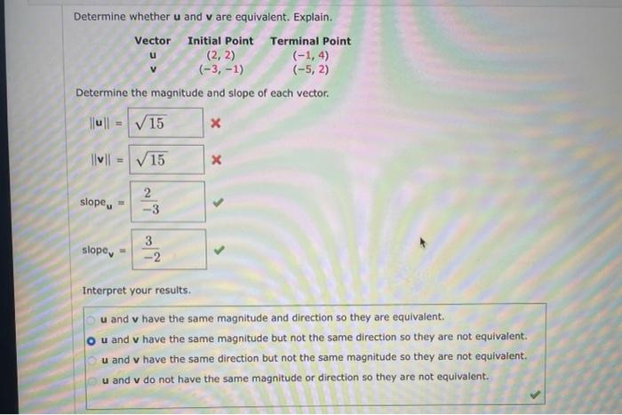 Solved Determine whether u and v are equivalent. Explain. | Chegg.com