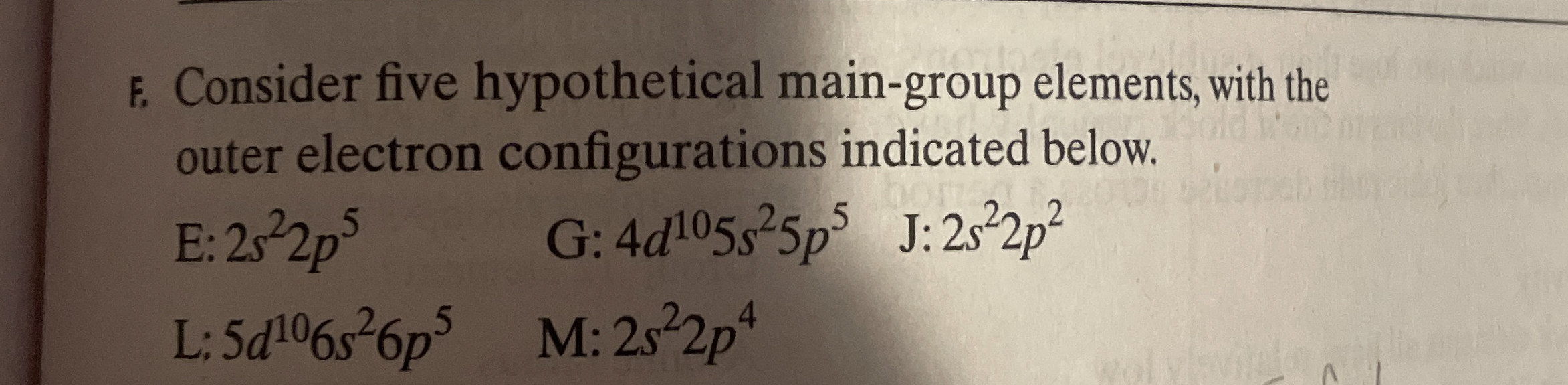 Solved E. ﻿Consider five hypothetical main-group elements, | Chegg.com