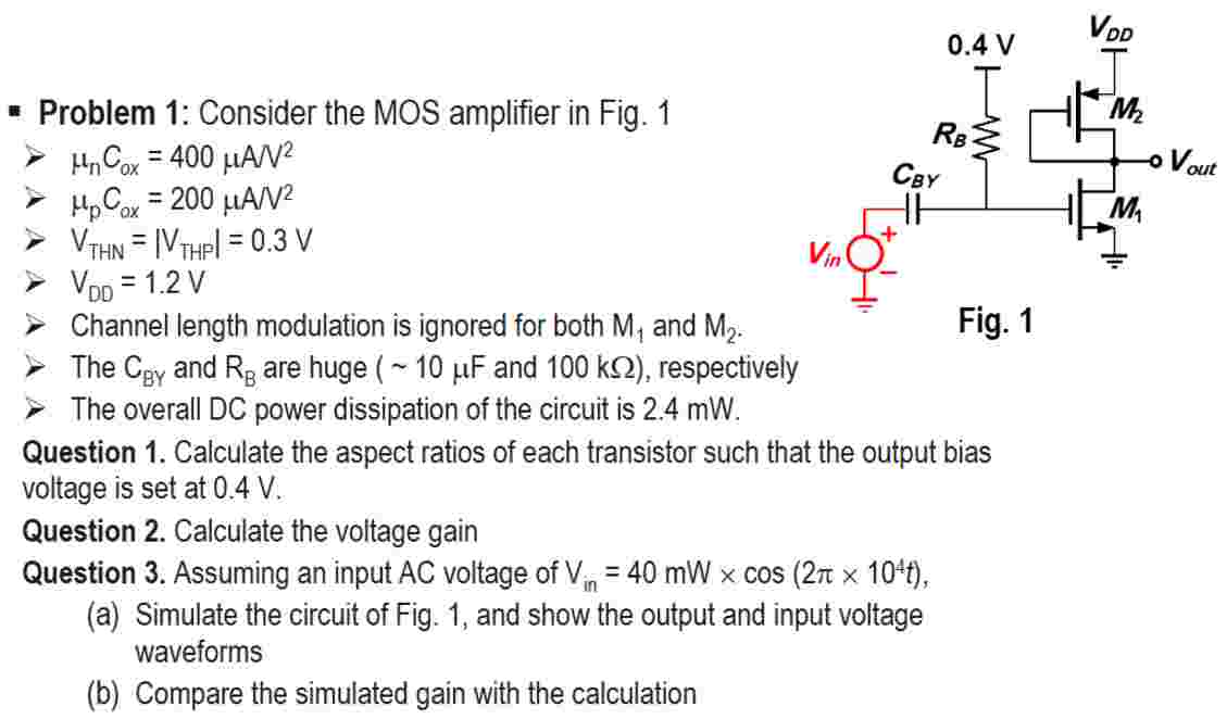 Problem 1: Consider the MOS amplifier in ﻿Fig. | Chegg.com