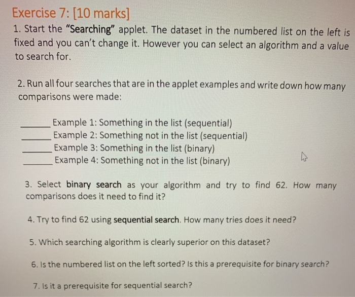 Solved Exercise 7: [10 marks] 1. Start the "Searching" | Chegg.com